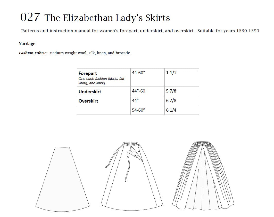 027D The 16th Century Lady's Skirts Digital Download – Margo Anderson's ...